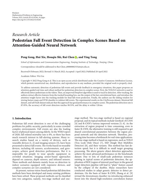 Pdf Pedestrian Fall Event Detection In Complex Scenes Based On Attention Guided Neural Network
