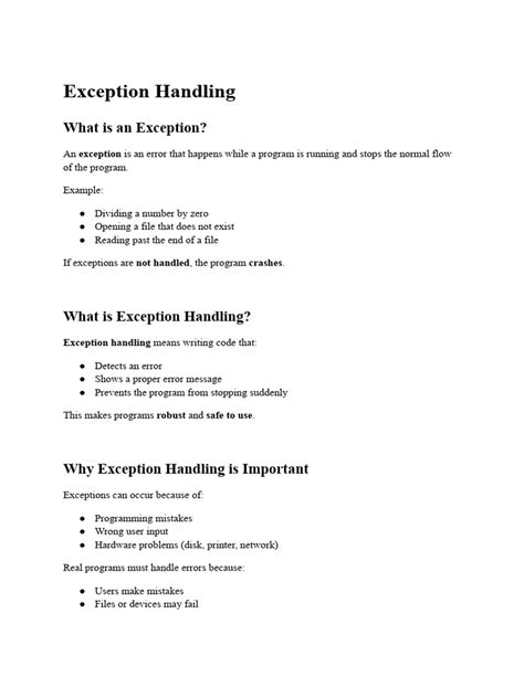 Exception Handling Notes Pdf