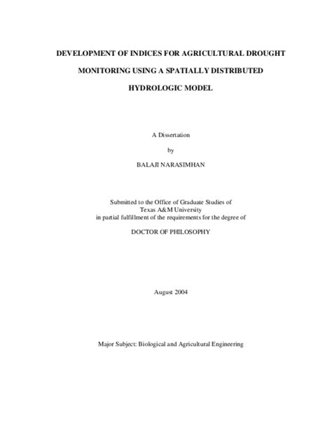 Pdf Development Of Indices For Agricultural Drought Monitoring Using A Spatially Distributed