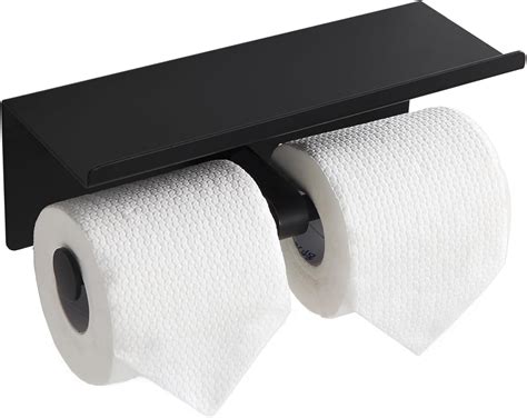 Black Toilet Paper Roll Holder With Shelf Wall Mounted For