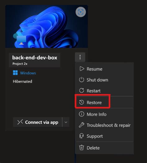 Wiederherstellen Ihrer Dev Box Mit Momentaufnahmen Microsoft Dev Box
