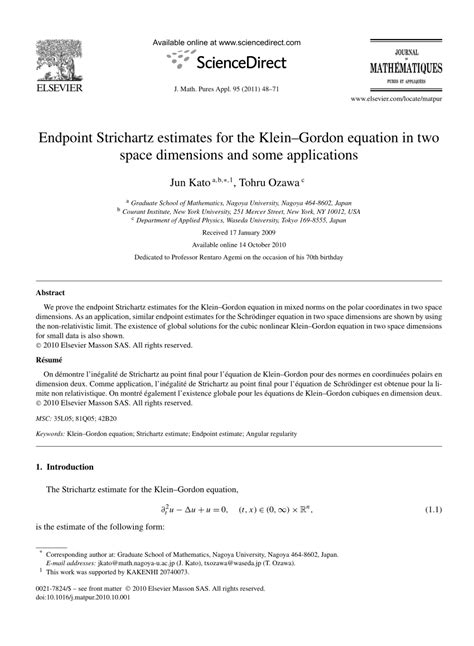 Pdf Endpoint Strichartz Estimates For The Kleingordon Equation In Two Space Dimensions And