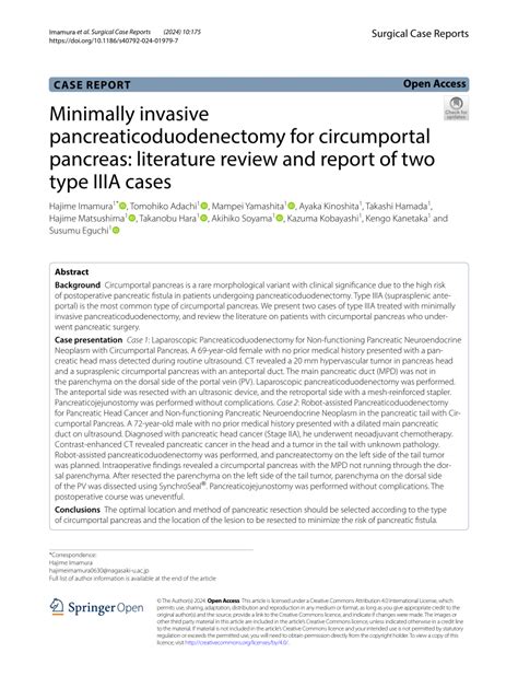 (PDF) Minimally invasive pancreaticoduodenectomy for circumportal pancreas: literature review ...