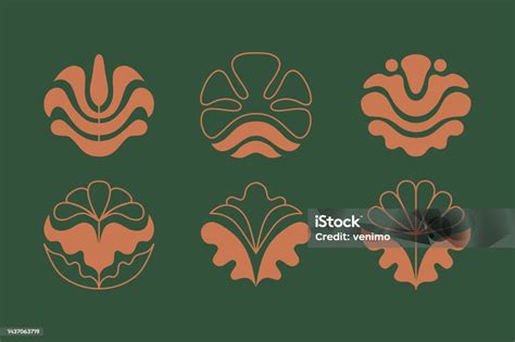 간단한 물결 모양의 선형 스타일의 벡터 로고 디자인 템플릿 및 배지 꽃 요소 및 프레임 포장 유기농 제품 수공예 제품 포스터 인쇄 1960 1969 년에 대한 스톡 벡터