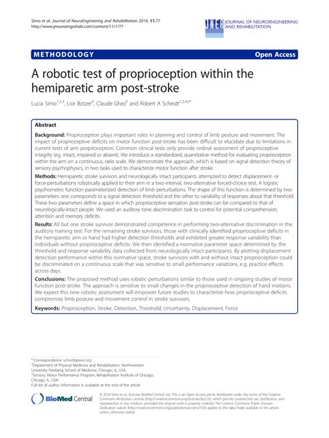 Pdf A Robotic Test Of Proprioception Within The Hemiparetic Arm Post