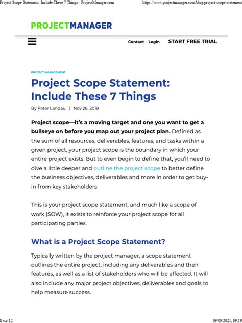 Project Scope Statement Include These 7 Things Projectmanager Pdf