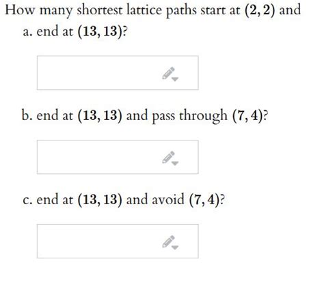 solved how many shortest lattice paths start at 2 2 and