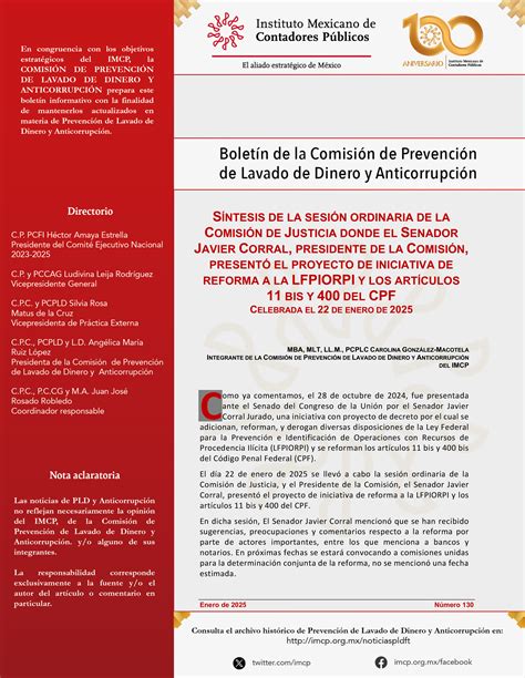 Boletín De La Comisión Nacional De Prevención De Lavado De Dinero Y
