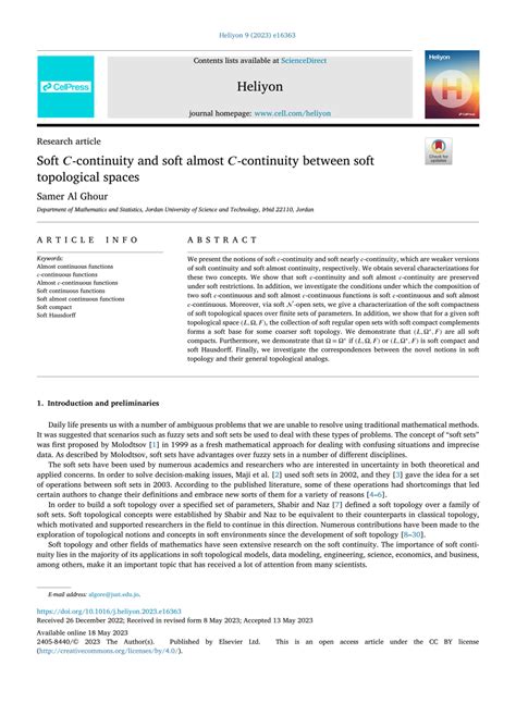 Pdf Soft C Continuity And Soft Almost C Continuity Between Soft Topological Spaces