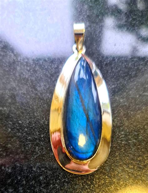 Sterling Silver And Natural Blue Labradorite Pendant 153g Etsy