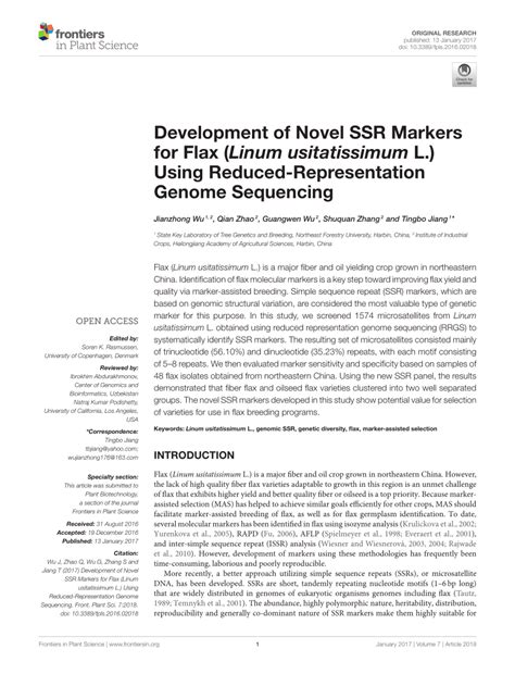 Pdf Development Of Novel Ssr Markers For Flax Linum Usitatissimum L Using Reduced