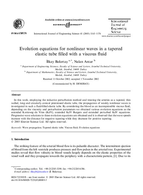 Pdf Evolution Equations For Nonlinear Waves In A Tapered Elastic Tube Filled With A Viscous Fluid