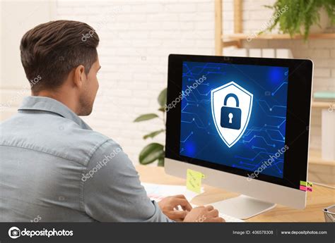 Cyber Security Concept Man Using Application Computer Office — Stock