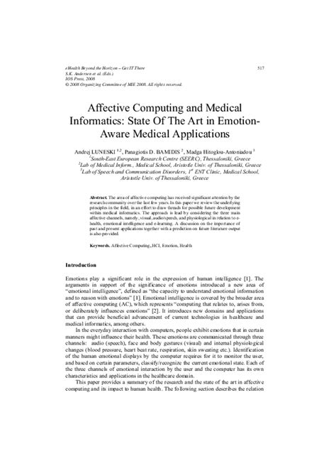 Pdf Affective Computing And Medical Informatics State Of The Art In