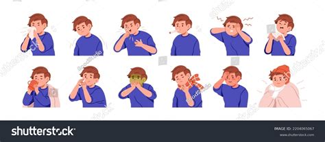 독감에 걸린 소년 감기 증상이 생겼다 스톡 벡터 로열티 프리 2204065067 Shutterstock