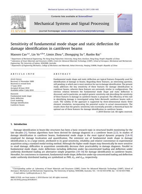 Pdf Sensitivity Of Fundamental Mode Shape And Static Deflection For
