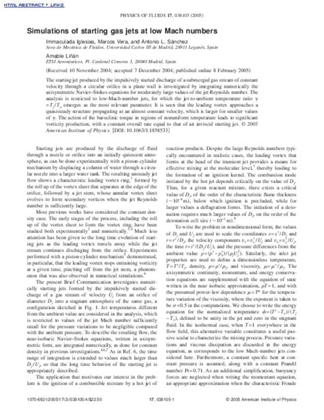 Pdf Simulations Of Starting Gas Jets At Low Mach Numbers Antonio