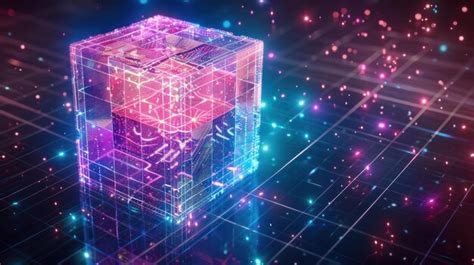 Digital Cube On A Glowing Grid Premium Ai Generated Image