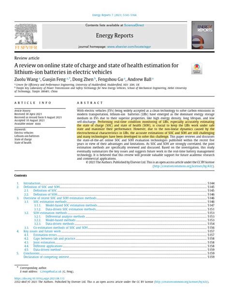 A Review On Online State Of Charge And State Of Health Estimation For Li Batteries For Ev Pdf