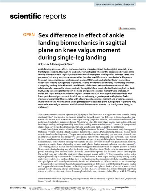 PDF Sex Difference In Effect Of Ankle Landing Biomechanics In Sagittal Plane On Knee Valgus