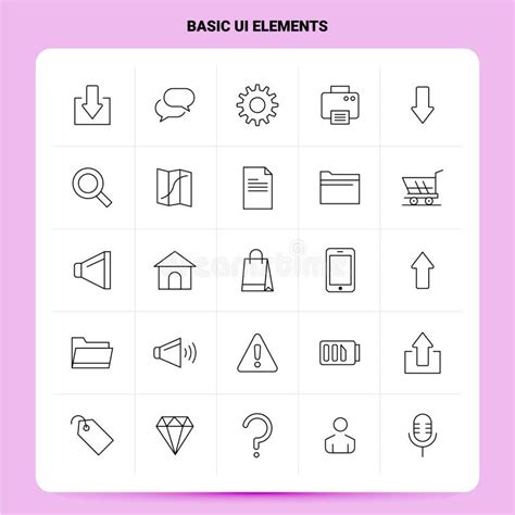 Outline 25 Basic Ui Elements Icon Set Vector Line Style Design Black Icons Set Linear