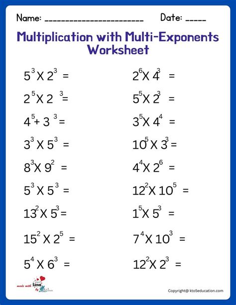 Multiplication With Multiple Exponents Worksheet Free Download Check