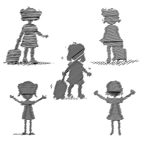 Premium Vector Scribble Line Art Of A Small Happy Girl With Travel Suitcase