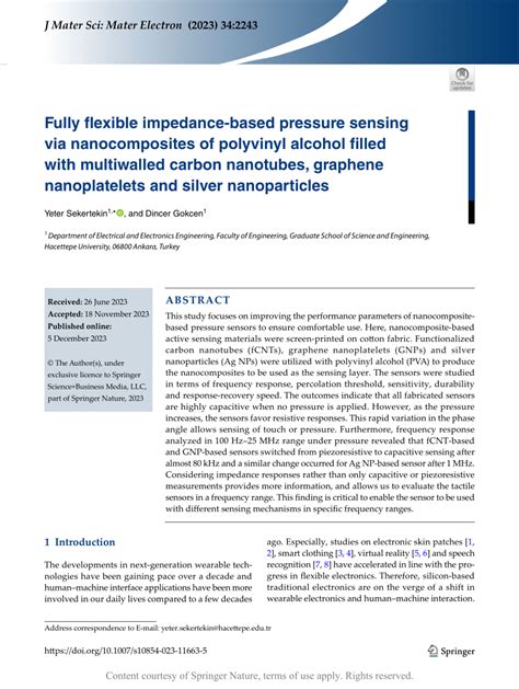 Fully Flexible Impedance Based Pressure Sensing Via Nanocomposites Of