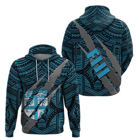 Polynesian Fiji Hoodie With Coat Of Arms Claws Style Blue Lt6