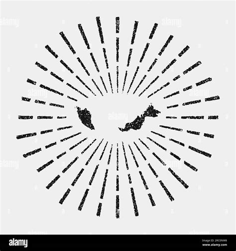 Vintage Map Of Malaysia Grunge Sunburst Around The Country Black Malaysia Shape With Sun Rays