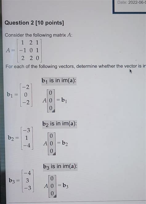 Solved For Each Of The Following Vectors Determine Whether Chegg