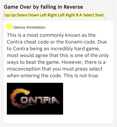 Up Up Down Down Left Right Left Right B A Select Start Game Over