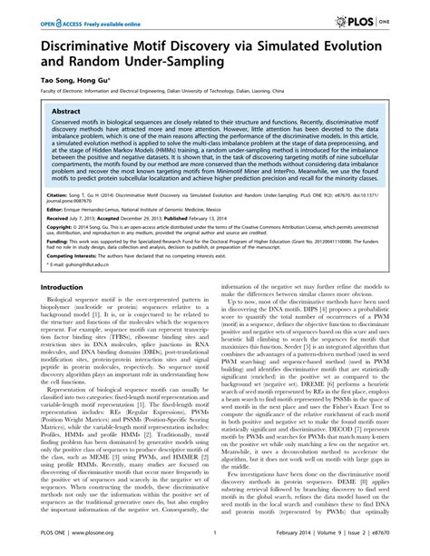 Pdf Discriminative Motif Discovery Via Simulated Evolution And Random