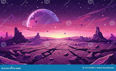 Space Background With Landscape Of Alien Planet With Craters And
