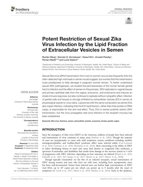 Pdf Potent Restriction Of Sexual Zika Virus Infection By The Lipid