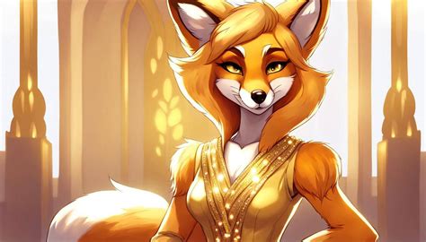 Fox Female Furry Iridescent Fur Wearing Gold Dress By Summerina1962 On