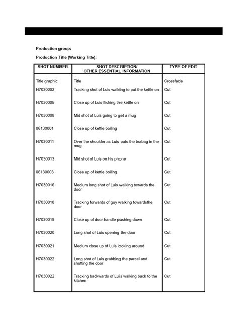 Video Production Paperwork Edit Decision List Edl Pdf