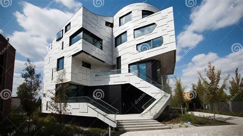 A Unique Modern Houese Design Featuring An Asymmetrical Facade Ai Generated Stock Illustration