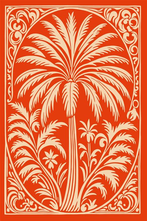Retro Red Palm Tree Linocut Print Coastal Hawaiian Art Etsy In 2025