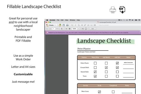 Printable Work Sheet Landscape Checklist Gardening Tracker Fillable