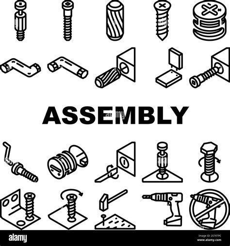 Assembly Instruction Furniture Icons Set Vector Manual Diy Home Repair Tools Construction