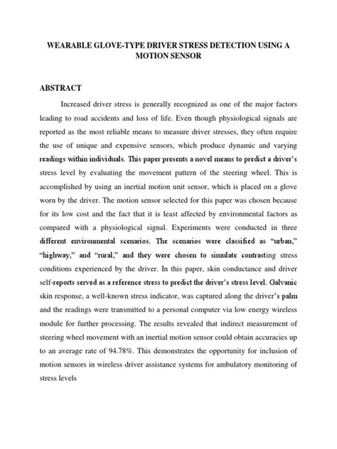 Driver Stress Detection Using Wearable Motion Sensor Pdf Stress Biology Microcontroller