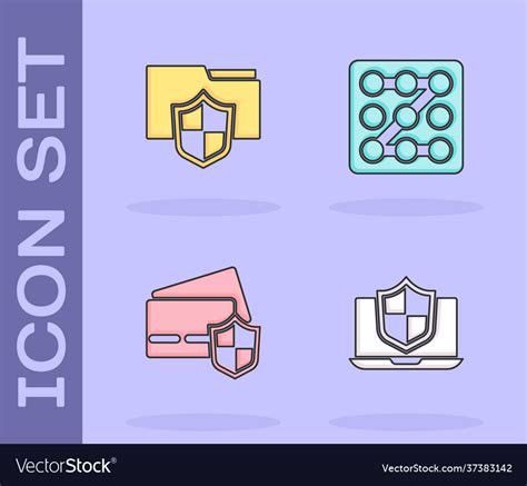 Set Laptop Protected With Shield Document Folder Vector Image
