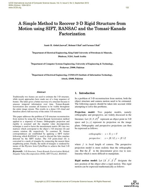 Pdf A Simple Method To Recover 3 D Rigid Structure From Motion Using Sift Ransac And The