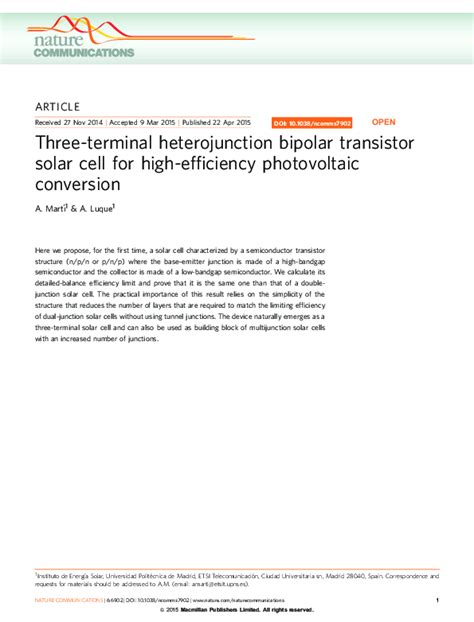 Three Terminal Heterojunction Bipolar Transistor Solar Cell For High Efficiency Photovoltaic