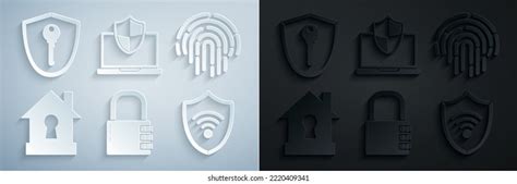 Set Safe Combination Lock Fingerprint House Stock Vector Royalty Free 2220409341 Shutterstock