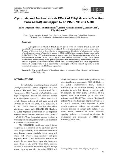 Cytotoxic And Antimetastasis Effect Of Ethyl Acetate Fraction From Caesalpinia Sappan L On Mcf