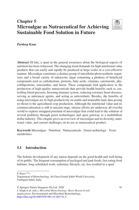 PDF Microalgae As Nutraceutical For Achieving Sustainable Food Solution In Future ResearchGate
