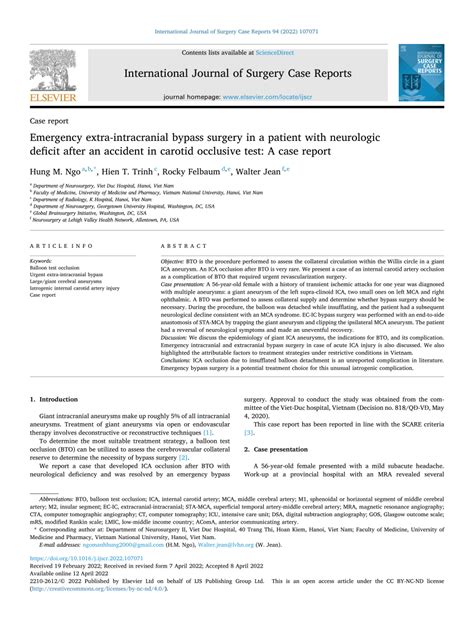 Pdf Emergency Extra Intracranial Bypass Surgery In A Patient With Neurologic Deficit After An