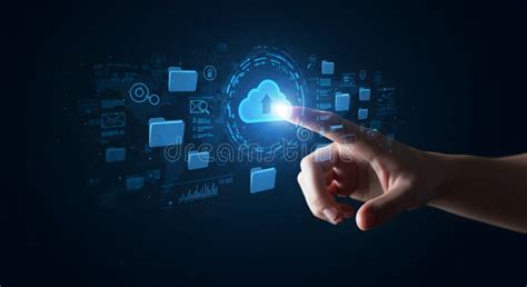 Cloud Computing Services Data Storage Hand Touching Digital Interface Technology Concept Design